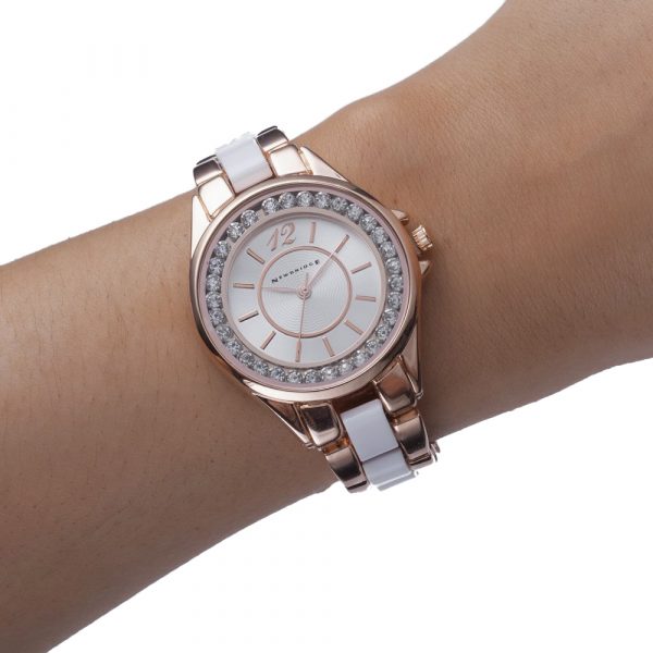 Newbridge Silverware Watch with White Strap Inset and Clear Stones ...